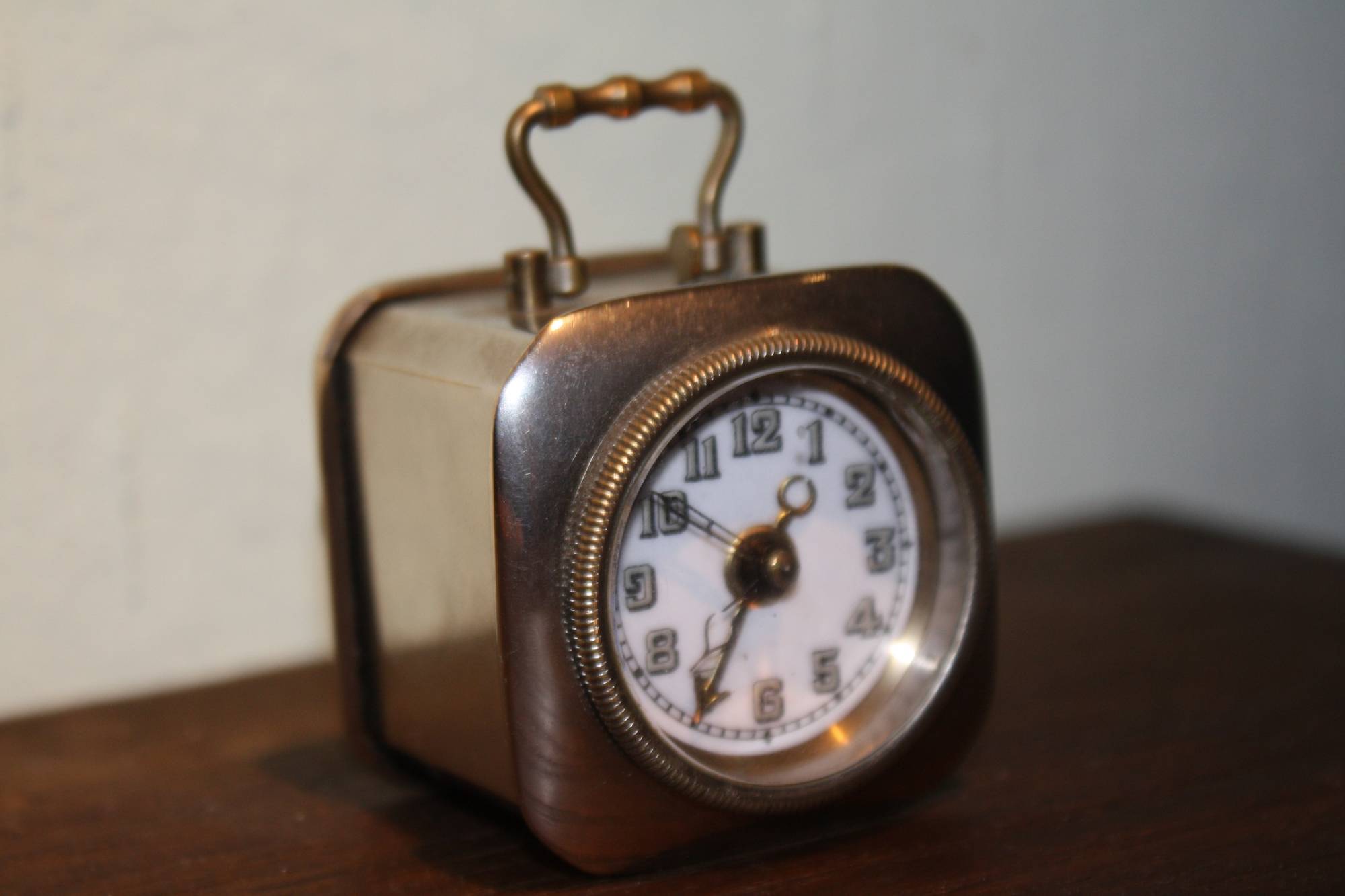 A small vintage metal case travel size alarm clock, Germany 1900 ...